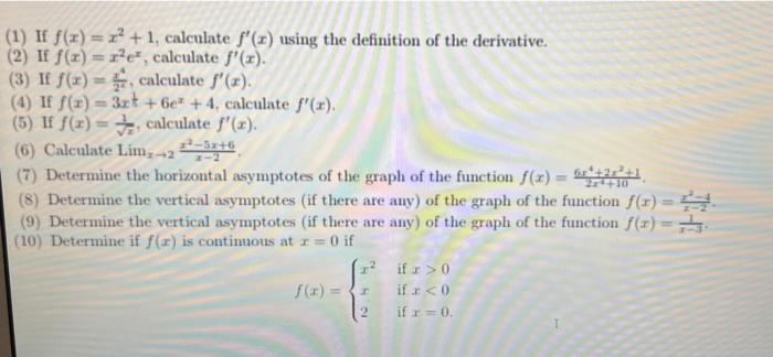 Solved (1) If f(x)=x2+1, calculate f′(x) using the | Chegg.com