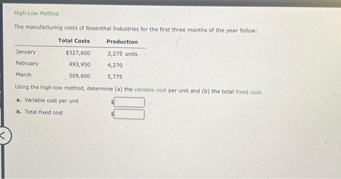 Solved The manufacturing costs of Rosenthal Industries for | Chegg.com