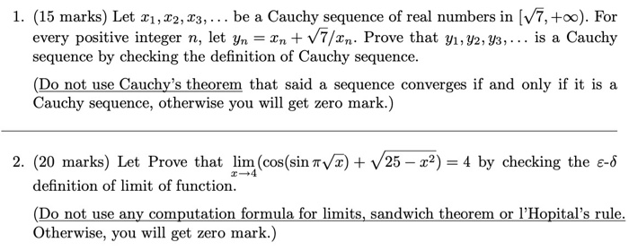 Solved 1. (15 marks) Let 11, 12, 13,... be a Cauchy sequence | Chegg.com