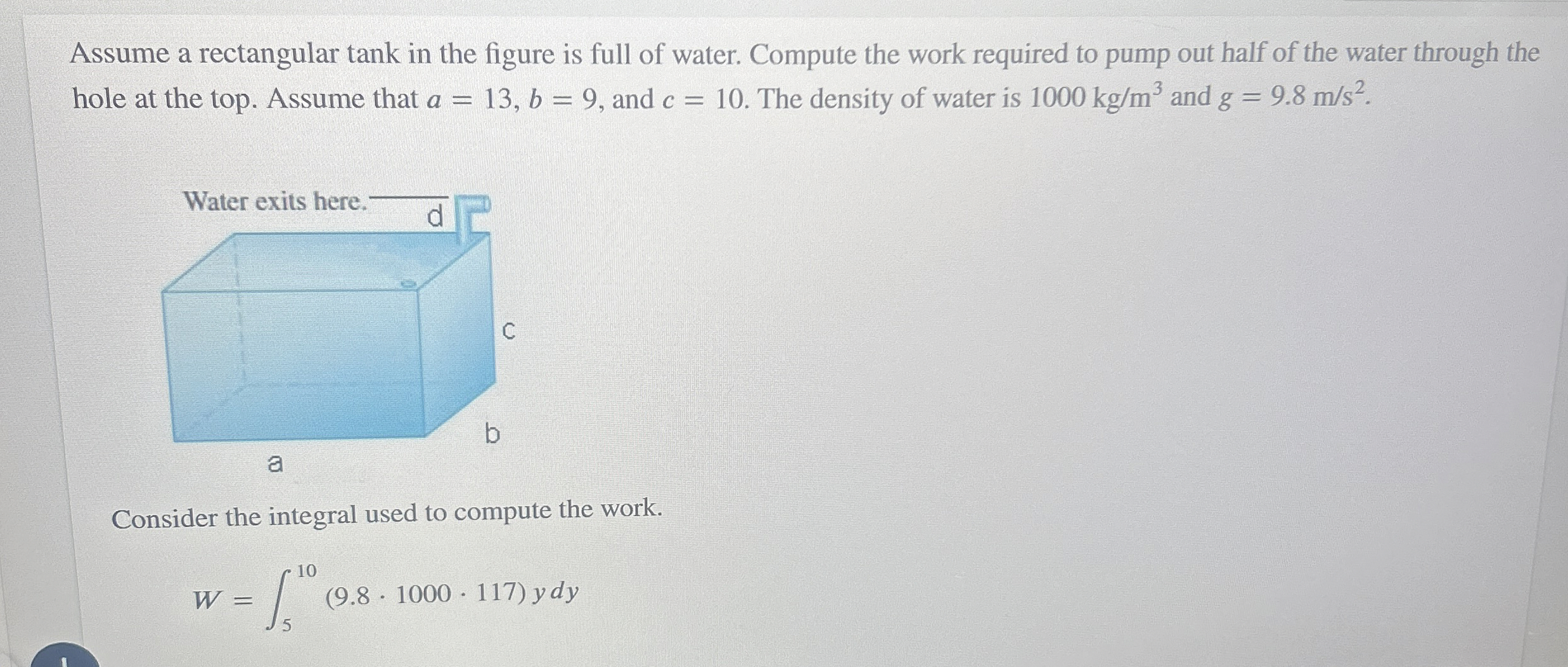 Solved Assume a rectangular tank in the figure is full of | Chegg.com