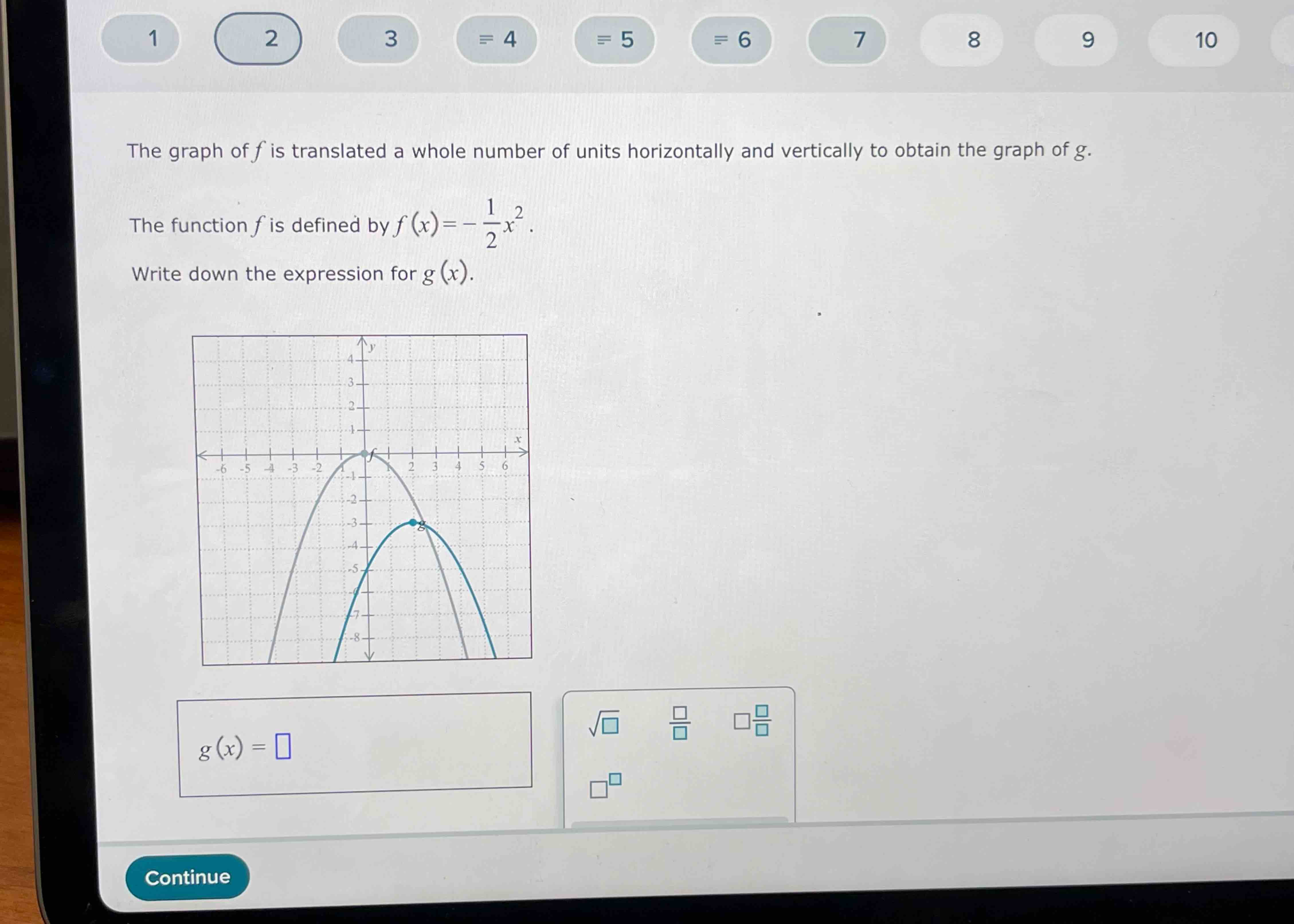 Solved The graph of f ﻿is translated a whole number of units | Chegg.com