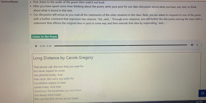 Instructions: First, listen to the audio of the poem | Chegg.com