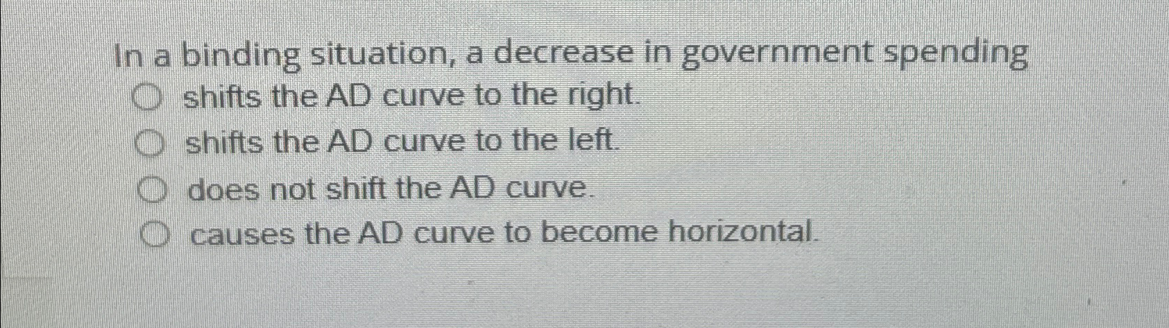 Solved In a binding situation, a decrease in government | Chegg.com