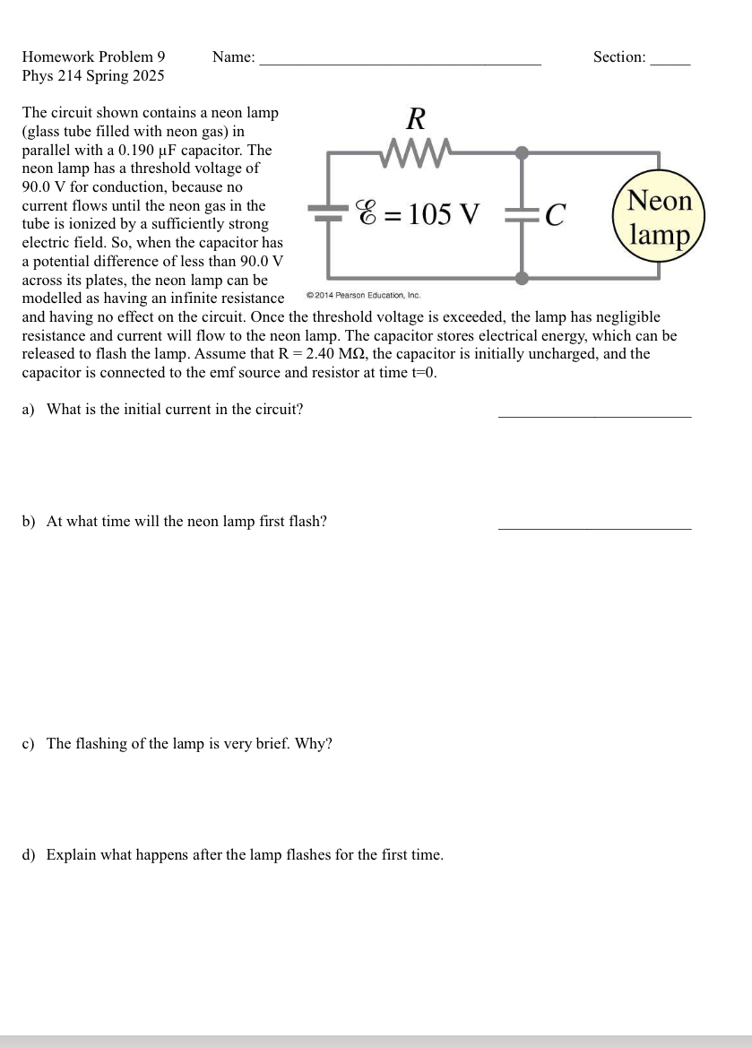 Solved Homework Problem 9Name:Section:Phys 214 ﻿Spring | Chegg.com