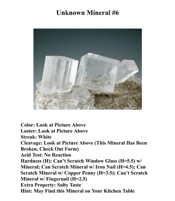 Unknown Mineral #7 Color: Look at Picture Above | Chegg.com