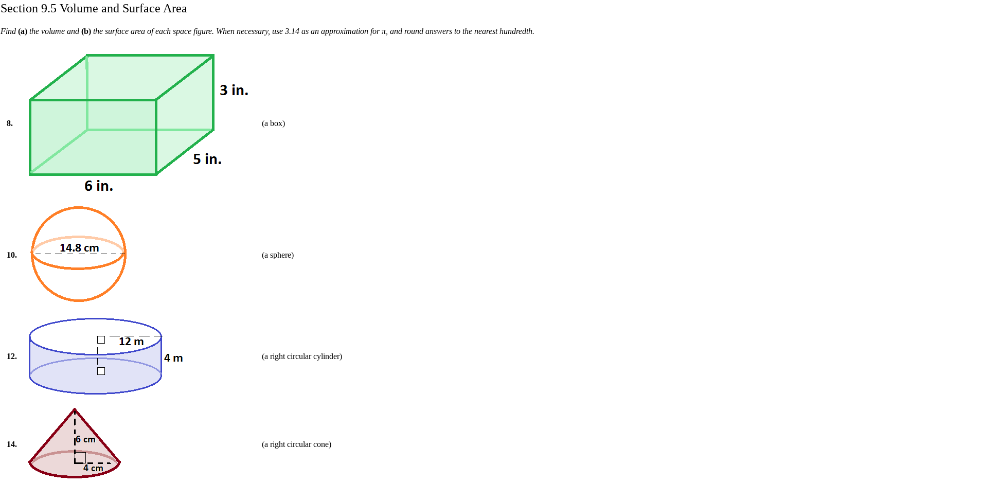 Section 9.5 ﻿Volume and Surface Area Find (a) ﻿the | Chegg.com