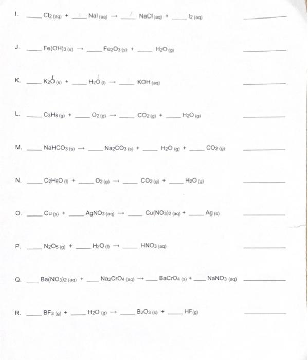 Solved Chem119 Chemical Reactions: Balancing and | Chegg.com