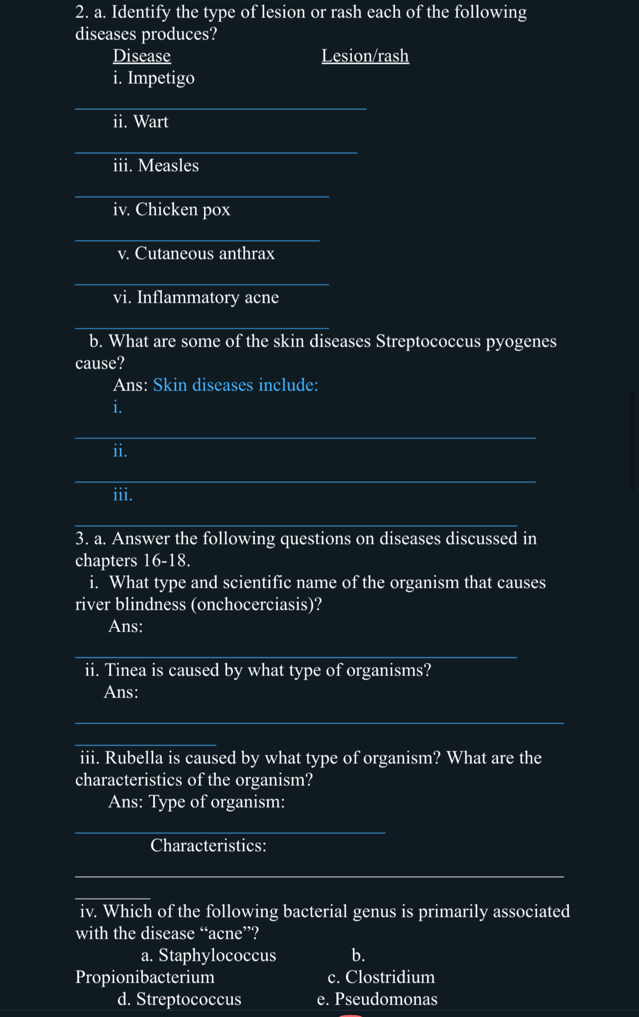 Solved a. ﻿Identify the type of lesion or rash each of the | Chegg.com