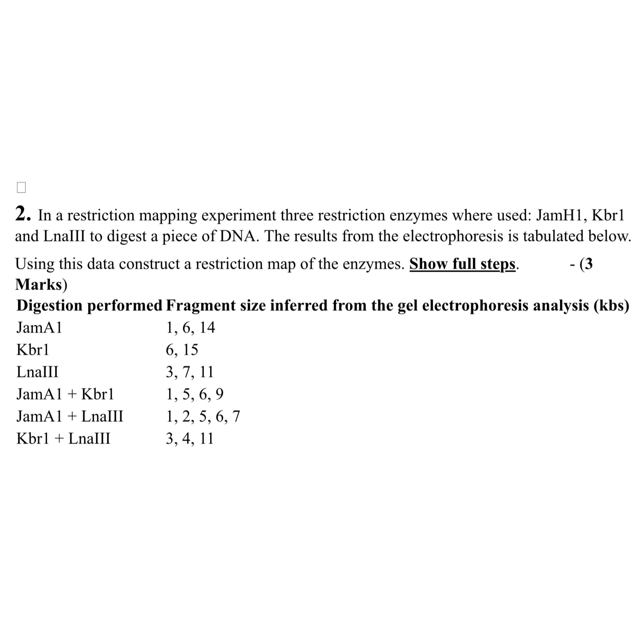 Solved In a restriction mapping experiment three restriction | Chegg.com