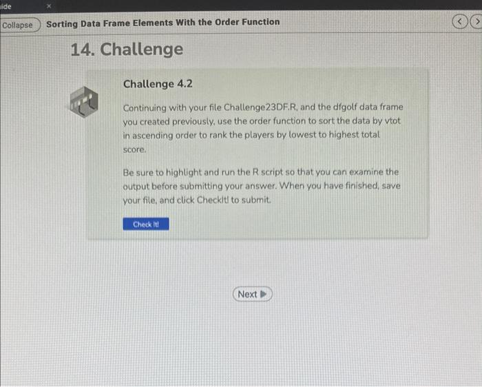R Studio Challenge 4.2: Sorting Data Frame Elements | Chegg.com