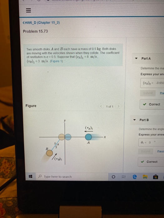 Solved Two smooth disks A and B each have a mass of 0.5 kg. | Chegg.com