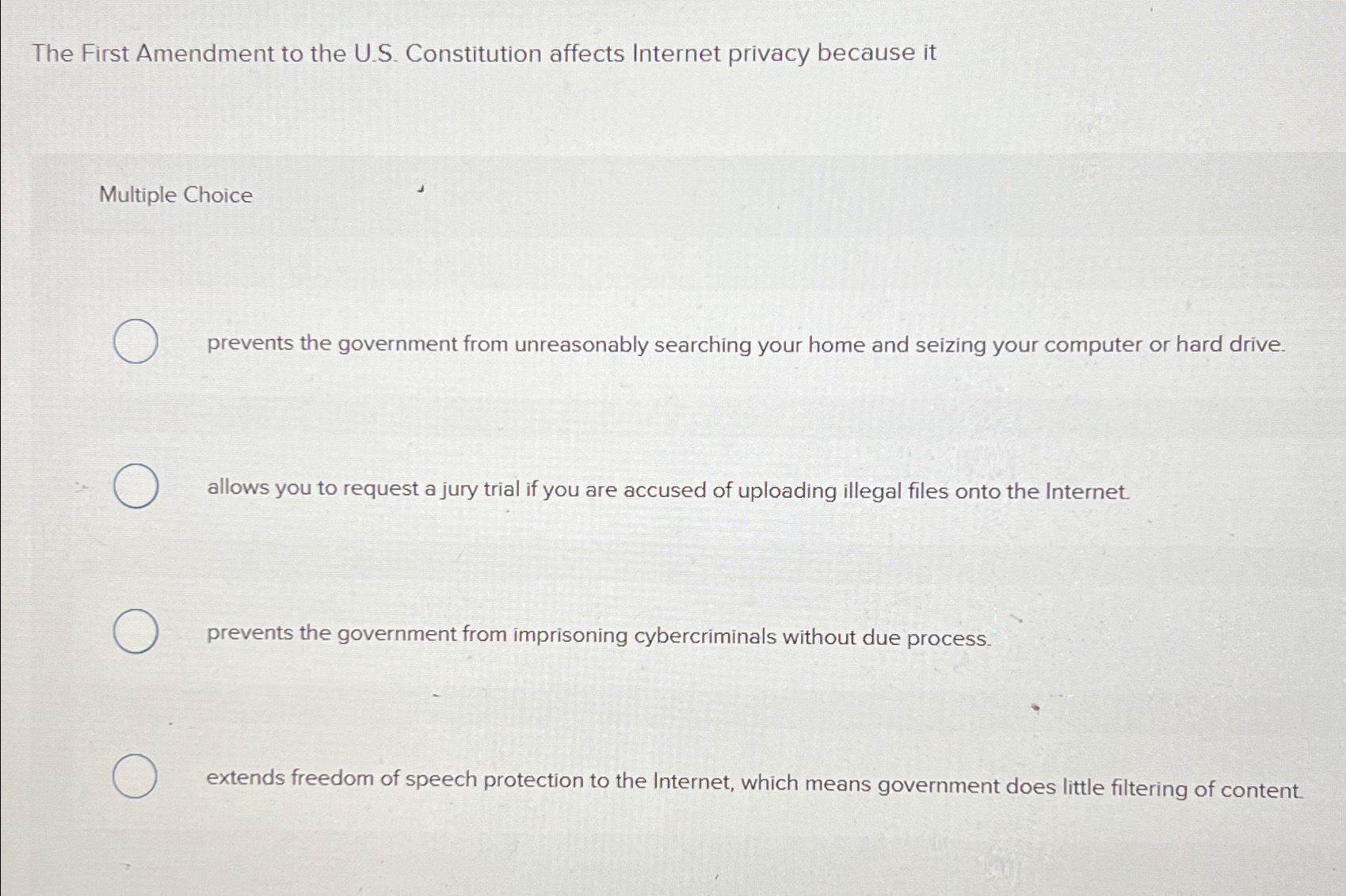 Solved The First Amendment to the U.S. ﻿Constitution affects | Chegg.com