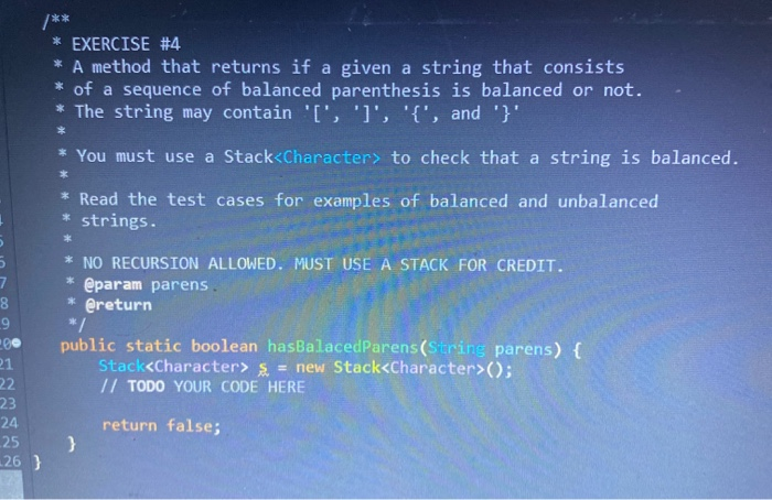 Solved /** * EXERCISE #4 * A method that returns if a given | Chegg.com
