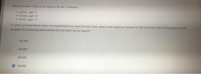 Solved Maria provides 100% of the support for her 3 | Chegg.com