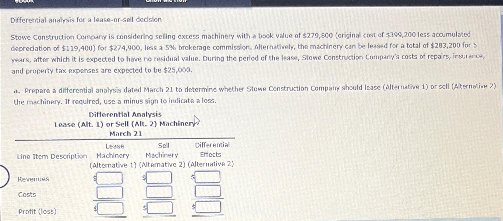 Solved Differential analysis for a lease-or-sell | Chegg.com