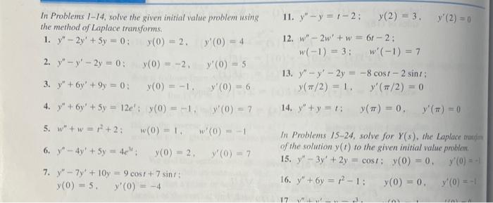 Solved In Problems 1-14, solve the given initial value | Chegg.com