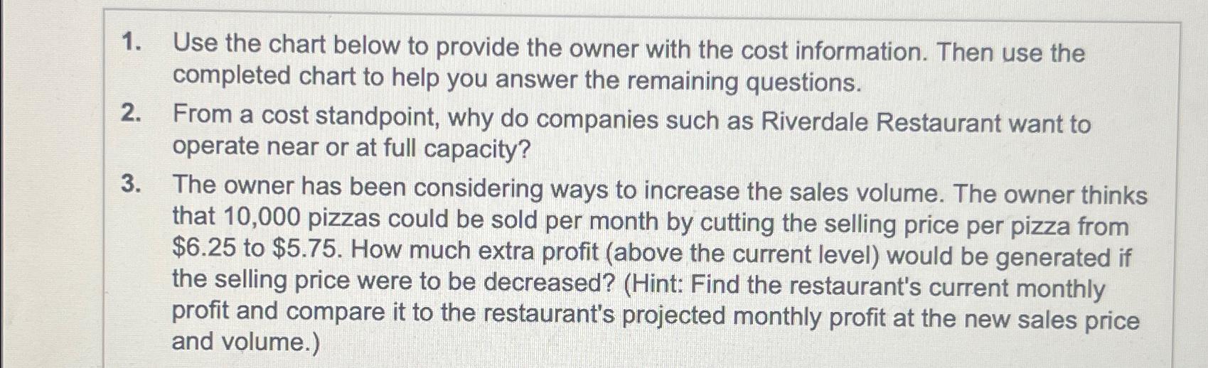 Solved Use the chart below to provide the owner with the | Chegg.com