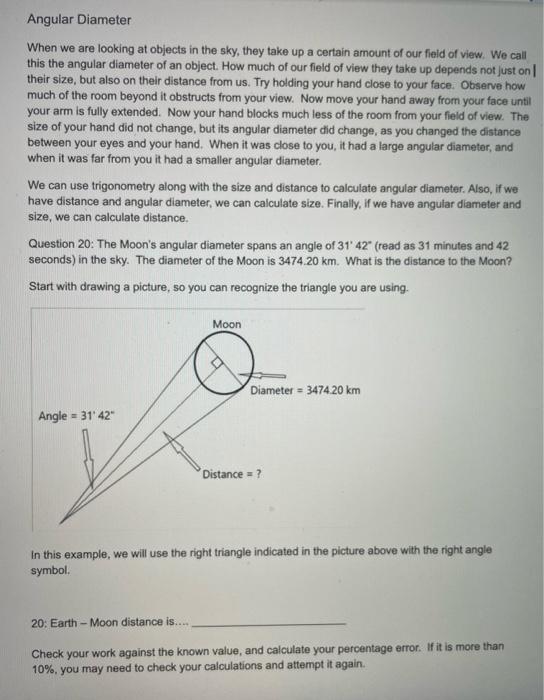 Solved Angular Diameter When we are looking at objects in | Chegg.com