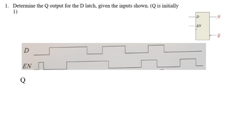 Solved 1. Determine the Q output for the D latch, given the | Chegg.com