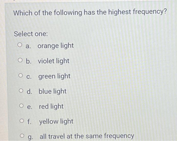 Solved Which of the following has the highest frequency? | Chegg.com