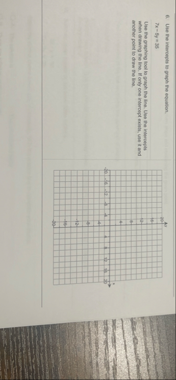 Solved Use the intercepts to graph the equation.7x-5y=35Use | Chegg.com