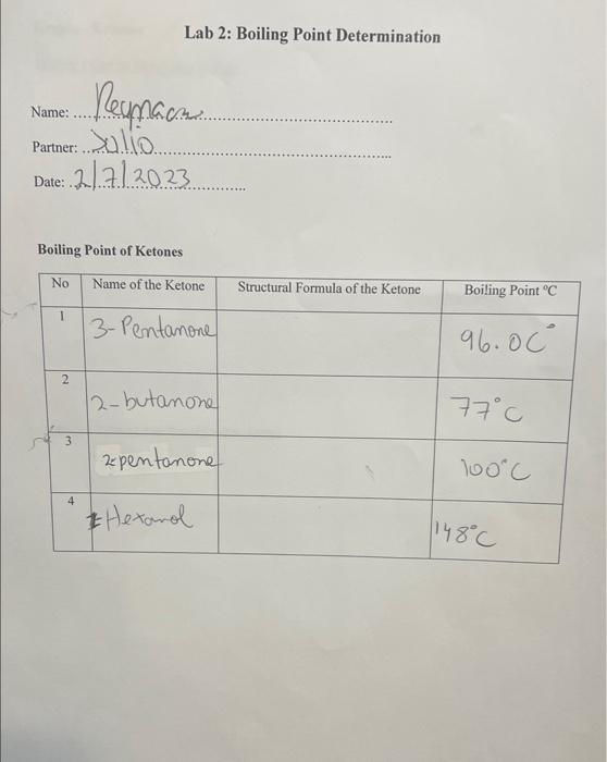 Solved Lab 2: Boiling Point Determination Name: ... Leumacm | Chegg.com