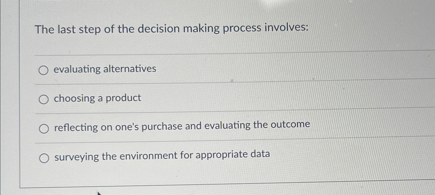 Solved The last step of the decision making process | Chegg.com