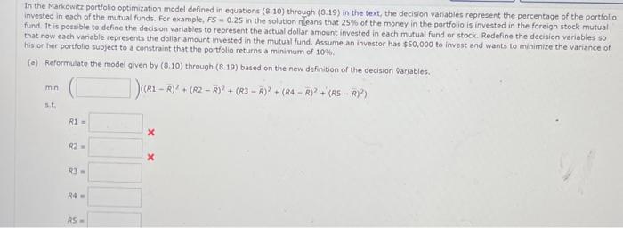In the Markowitz portfolio optimization model defined | Chegg.com