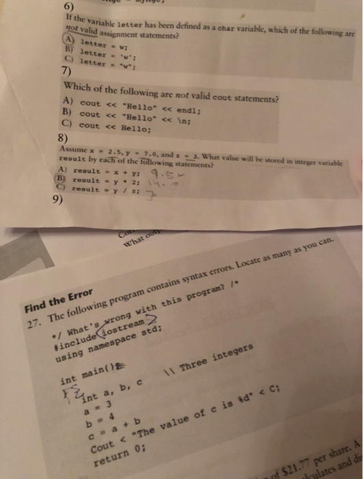 Solved 90 6) ne variable letter has been defined as a char | Chegg.com