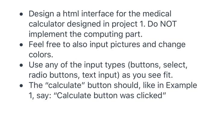 Solved Design a html interface for the medical calculator | Chegg.com
