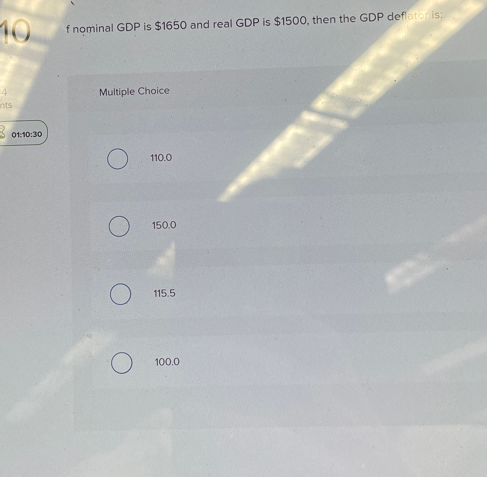 Solved f nominal GDP is $1650 ﻿and real GDP is $1500, ﻿then | Chegg.com