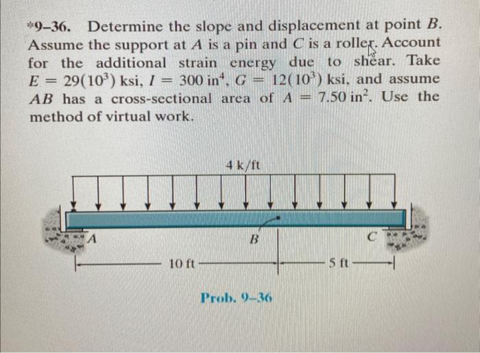 Solved *-36. Determine the slope and displacement at point | Chegg.com