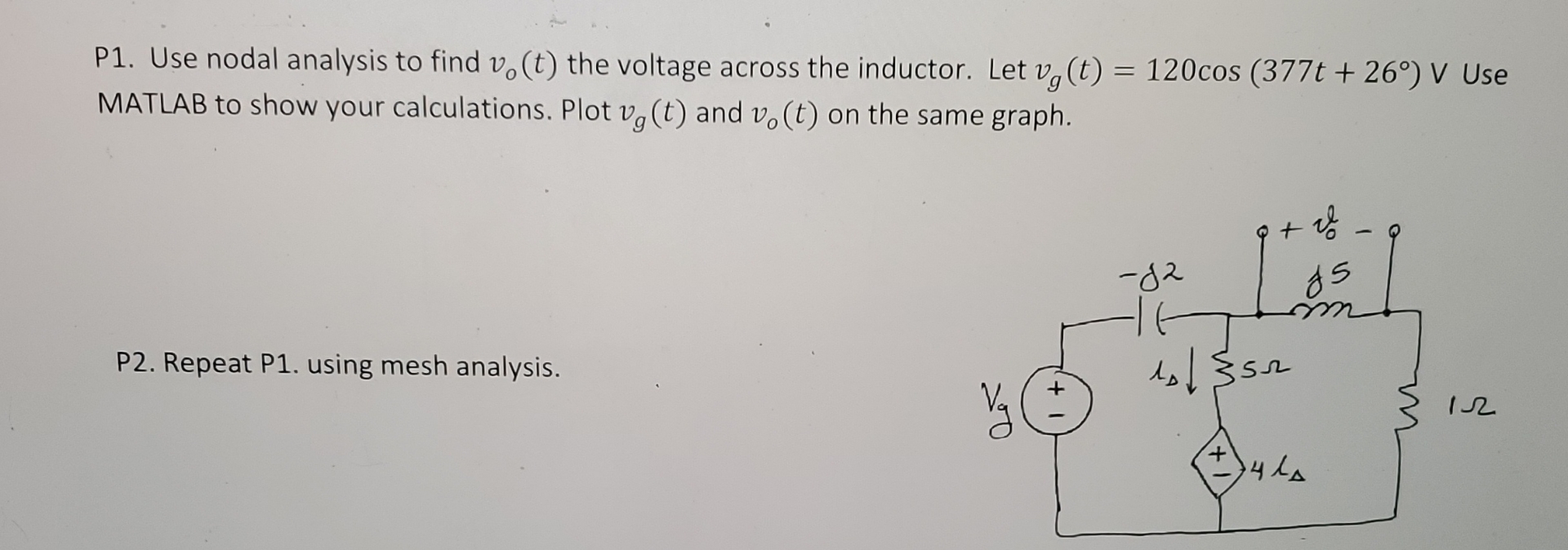 Solved P1. ﻿Use nodal analysis to find vo(t) ﻿the voltage | Chegg.com