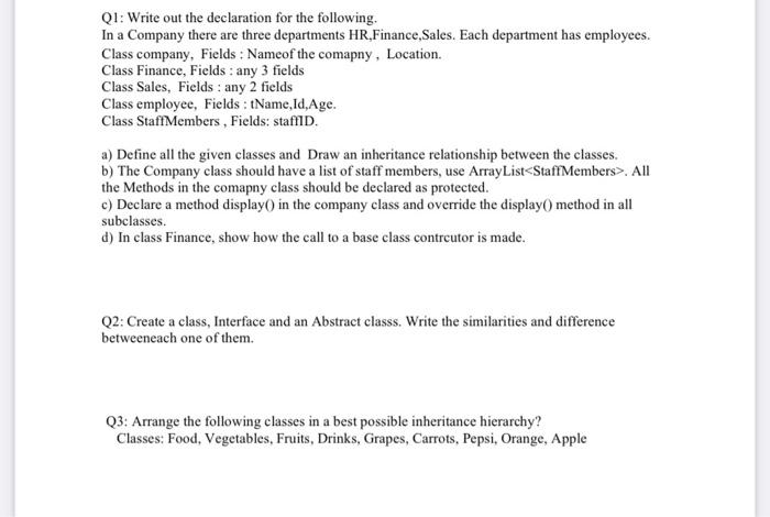 Q1: Write out the declaration for the following. In a | Chegg.com