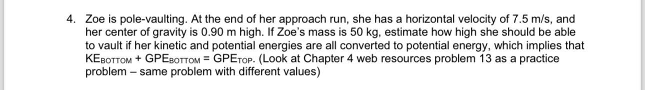 Solved Zoe is pole-vaulting. At the end of her approach run, | Chegg.com