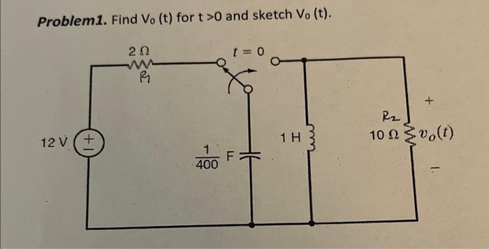 Solved Problem1. Find V0(t) for t>0 and sketch V0(t). | Chegg.com