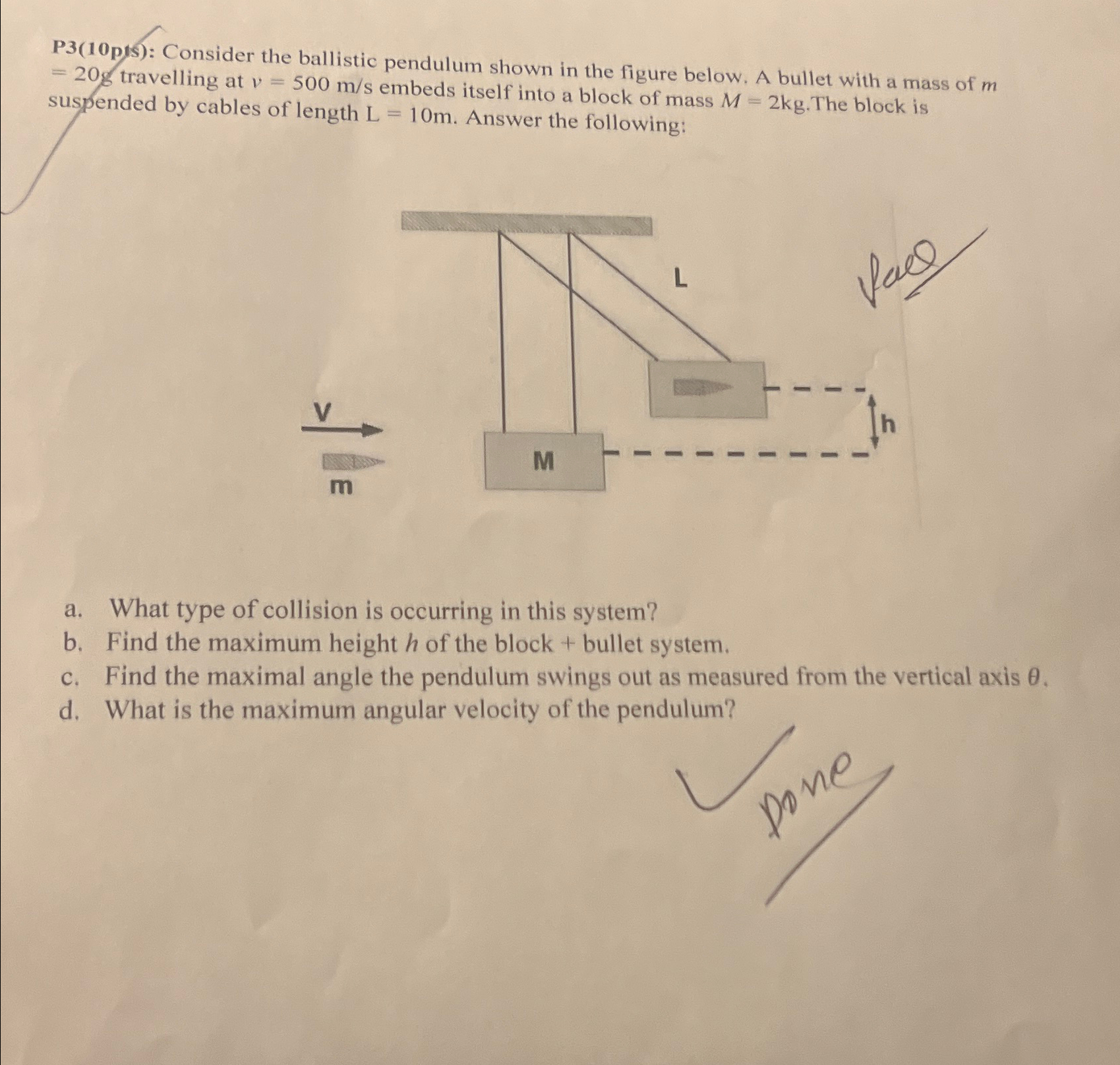 Solved P3(10p1s): Consider the ballistic pendulum shown in | Chegg.com