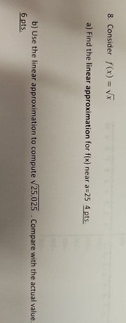 Solved Consider f(x)=x2a) ﻿Find the linear approximation for | Chegg.com