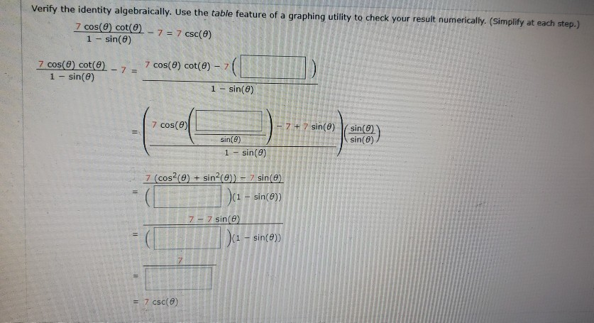 Solved Verify the identity algebraically. Use the table | Chegg.com