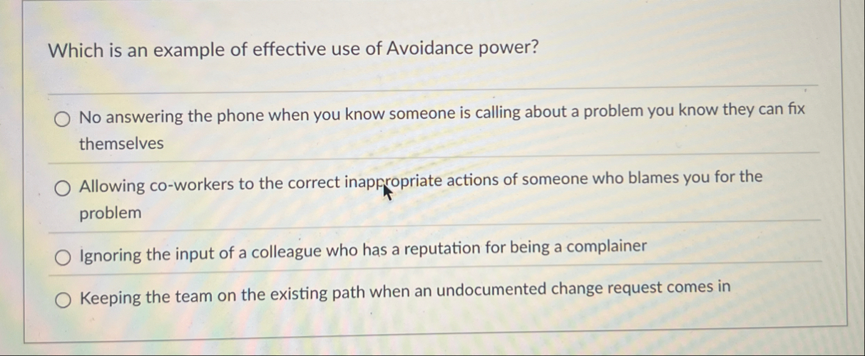 Solved Which is an example of effective use of Avoidance | Chegg.com