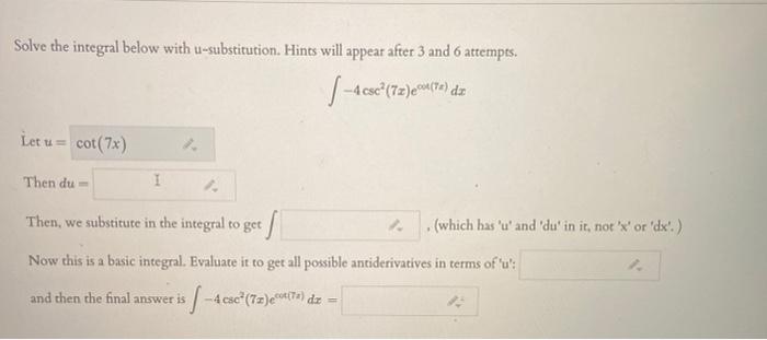 Solved Solve the integral below with u-substitution. Hints | Chegg.com