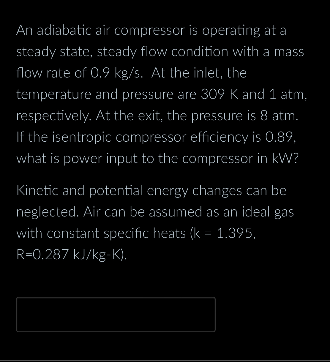 Solved An adiabatic air compressor is operating at a steady | Chegg.com