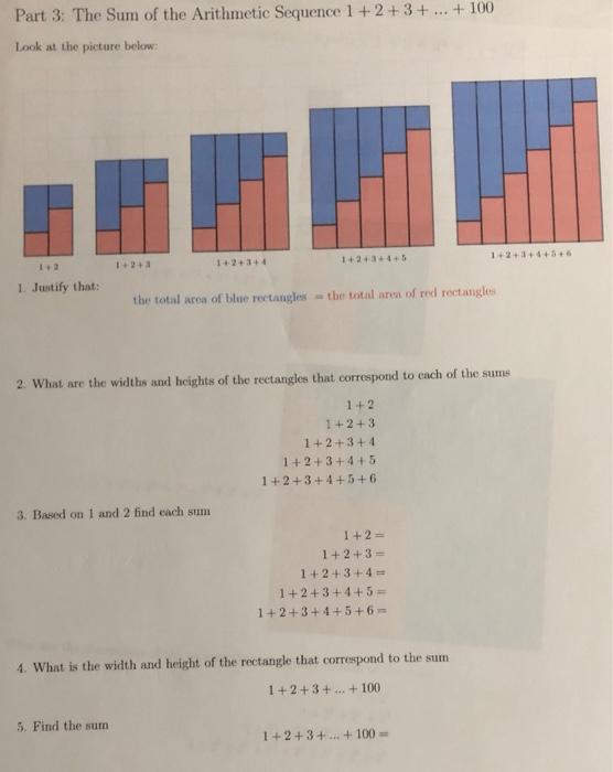 Solved Part 3: The Sum of the Arithmetic Sequence 1+2+3+ ... | Chegg.com