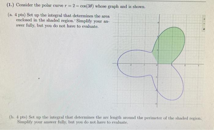 Solved (1.) Consider the polar curve r=2−cos(3θ) whose graph | Chegg.com