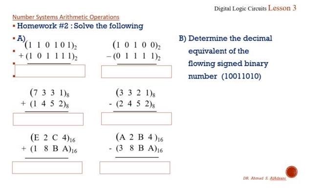Solved Number Systems Arithmetic Operations Homework #2 : | Chegg.com