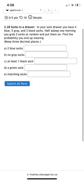 Solved 2.28 Socks in a drawer: In your sock drawer you have | Chegg.com
