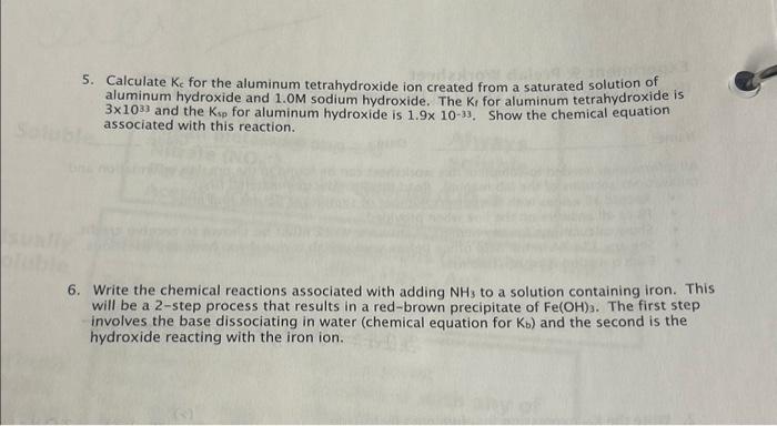 Solved 5. Calculate Kc for the aluminum tetrahydroxide ion | Chegg.com