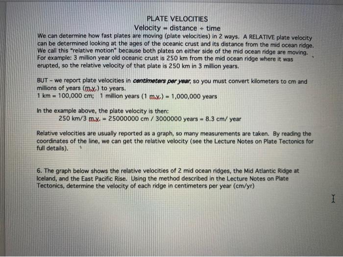 Solved PLATE VELOCITIES Velocity - distance + time We can | Chegg.com
