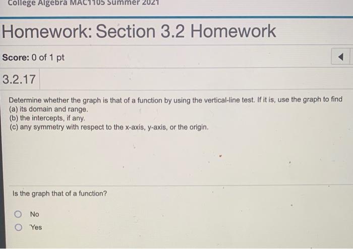 Solved College Algebra MAC1105 Summer 2021 Homework: Section | Chegg.com