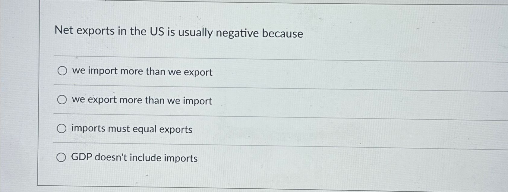 Solved Net exports in the US is usually negative becausewe | Chegg.com